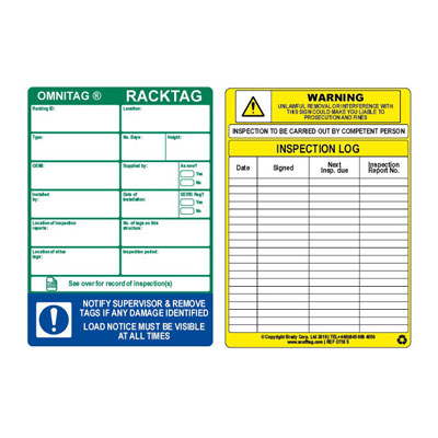 Racking & Shelving Inspection Tag Inserts | Scafftag